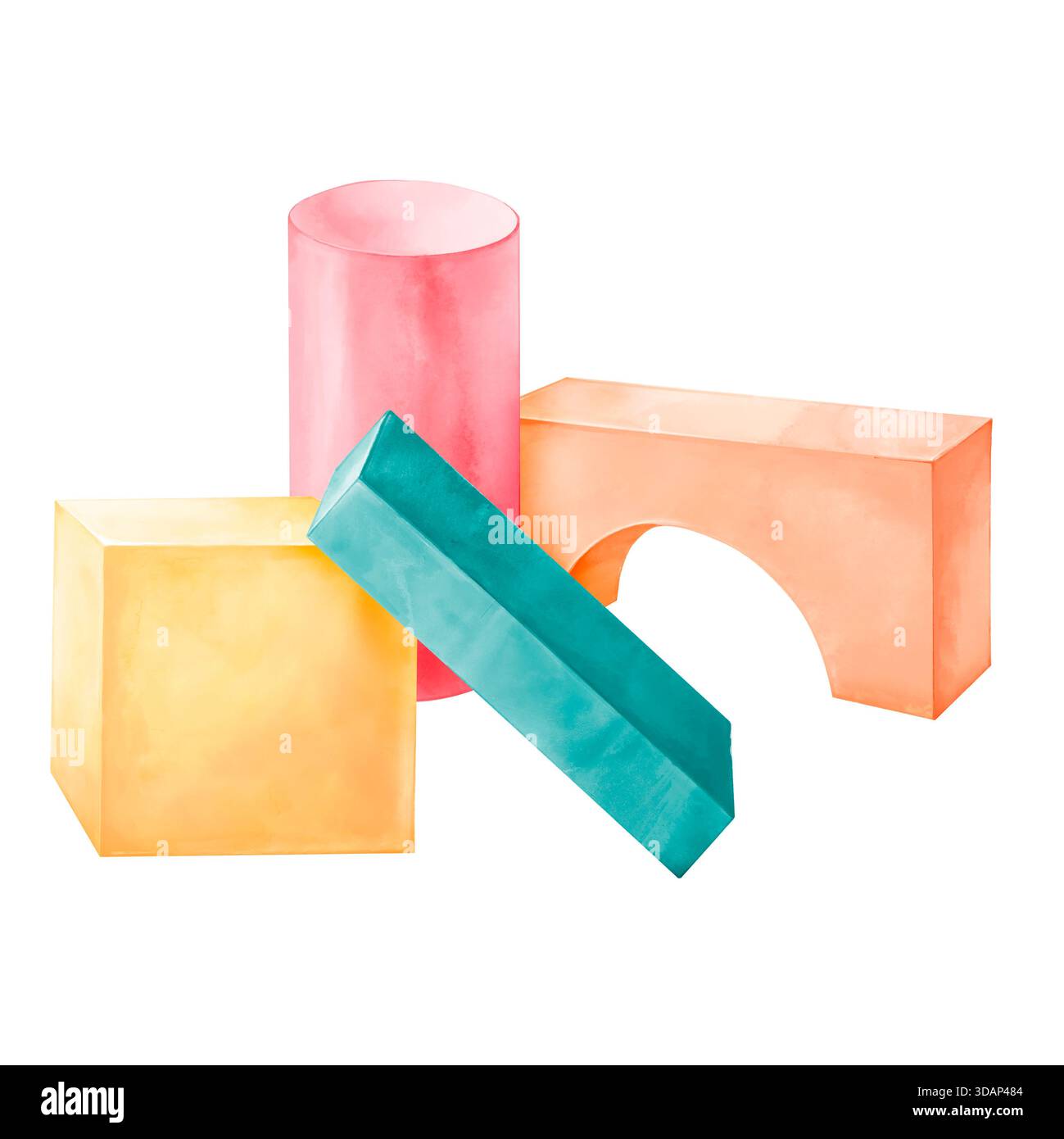 Toy blocks stack of different shapes. Watercolor cartoon illustration ...