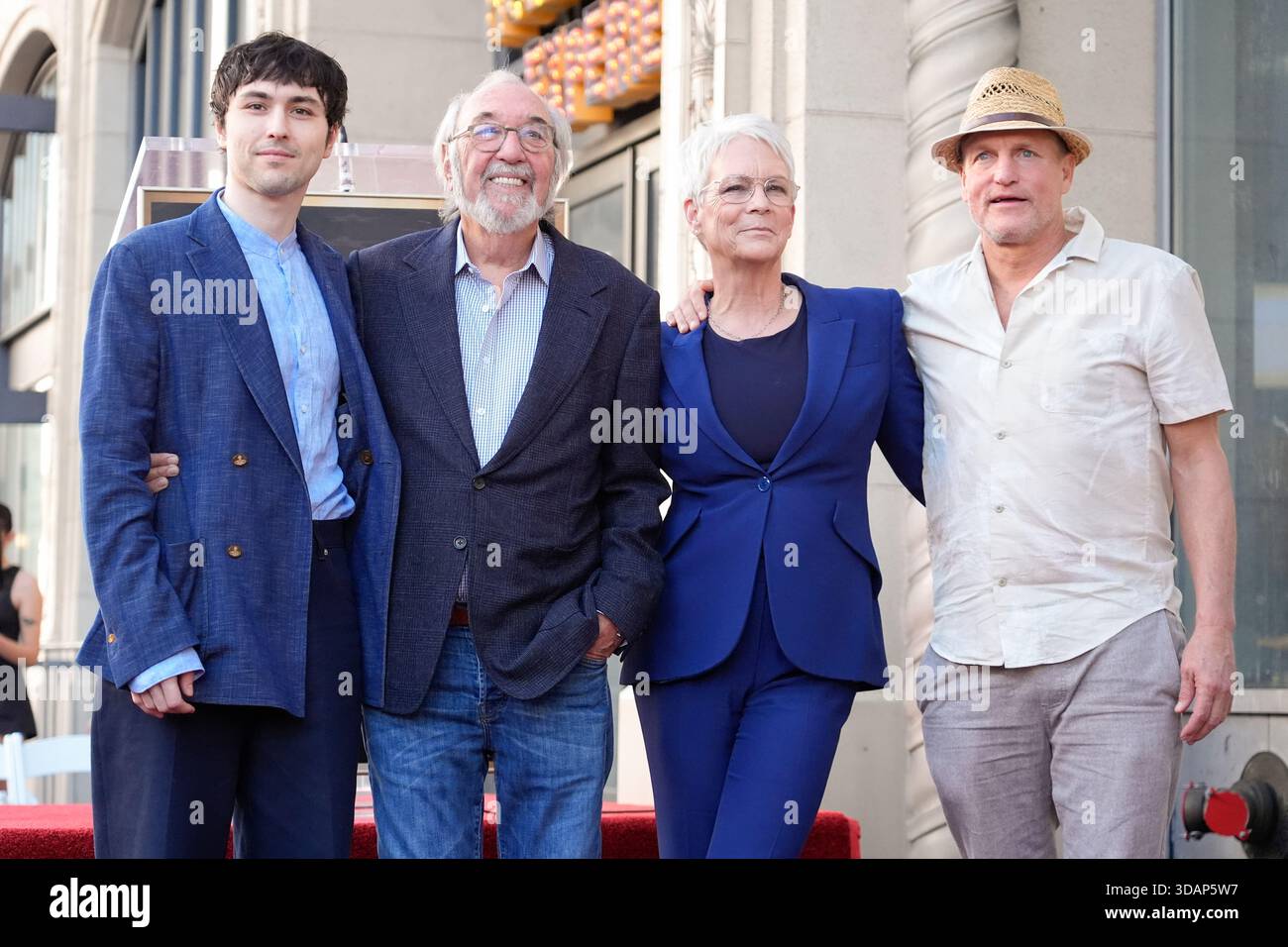 Joey Brooks, from left, James L. Brooks, Jamie Lee Curtis, and Woody Harrelson attend a ceremony ...