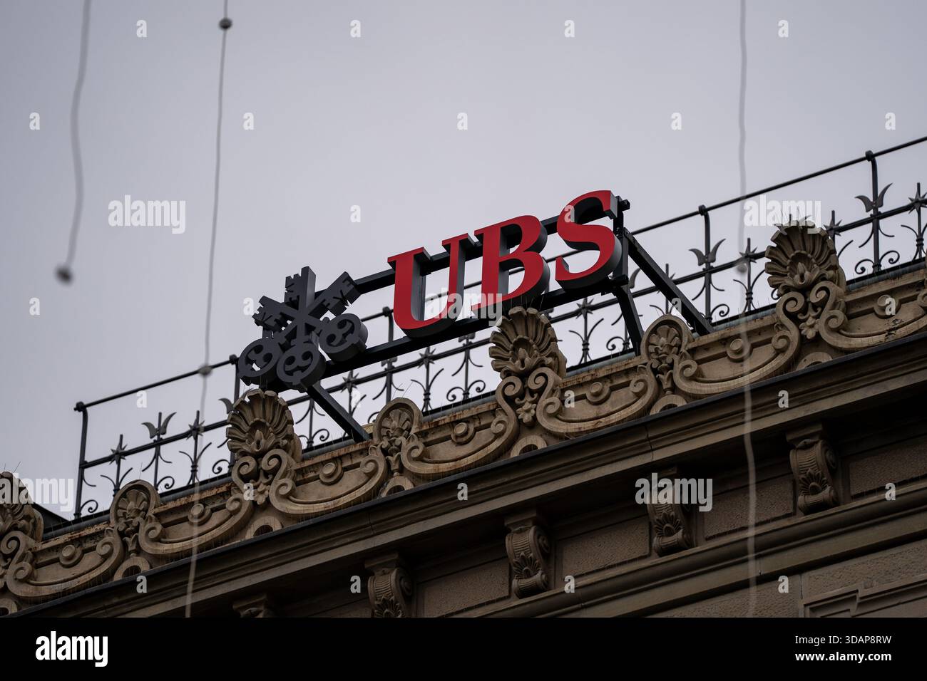A UBS sign at Bahnhofstrasse on December 11, 2025 in Zurich ...
