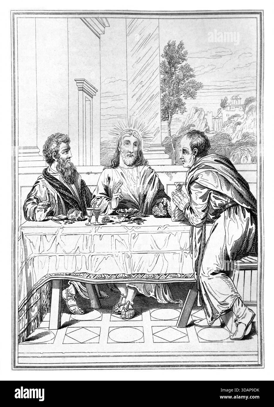 illustration of Jesus Christ appearing to Two disciples on the Road to ...