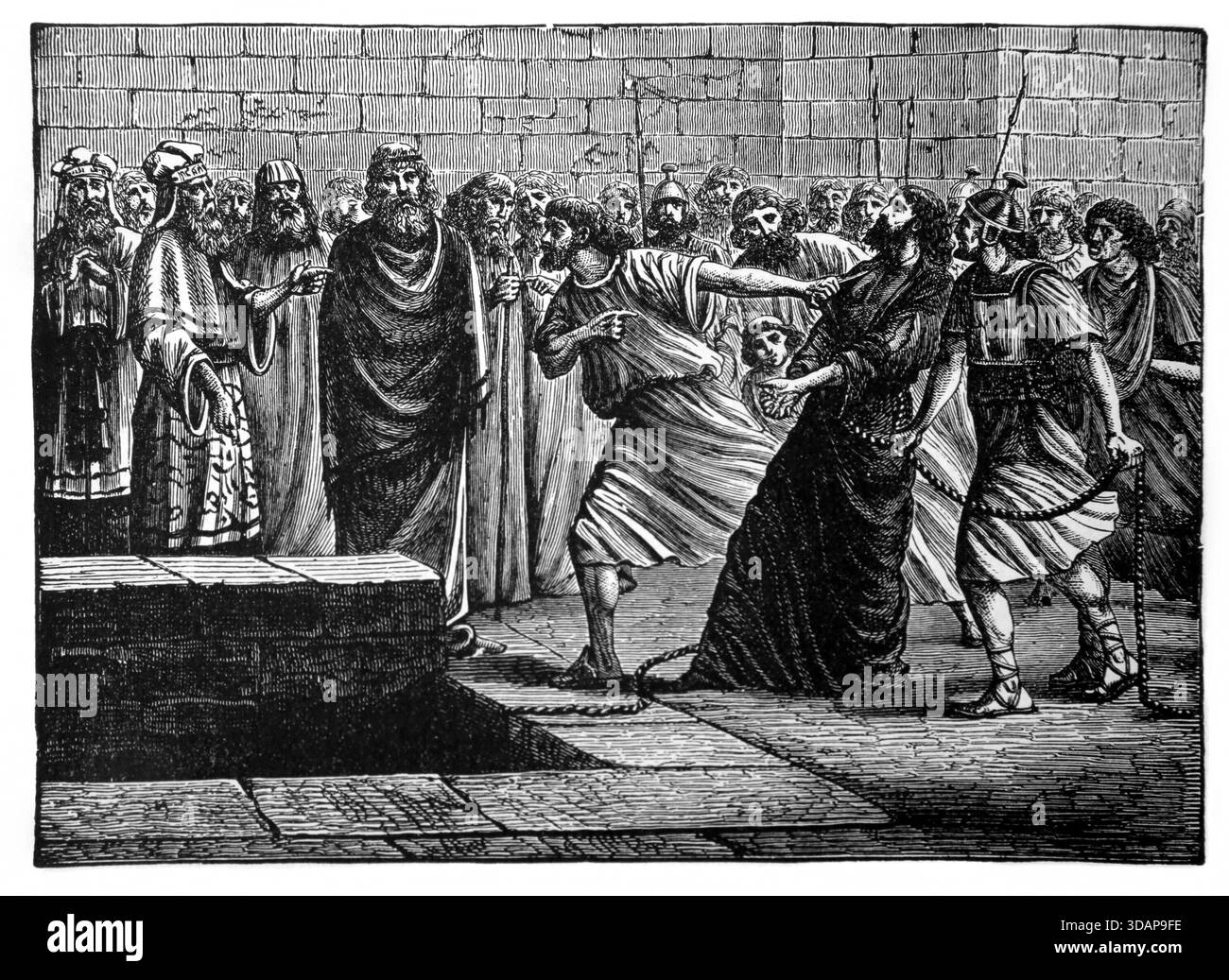 Illustration of Jeremiah let down into the pit by King king Zedekiah ...