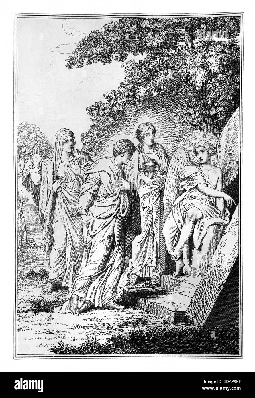 Illustration of Empty Tomb and the Angel Telling the Three Marys that ...