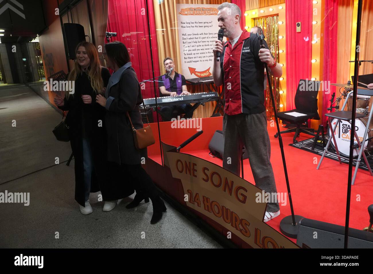 Alex Horne takes on a 24-hour Stand Up To Cancer challenge at Battersea ...