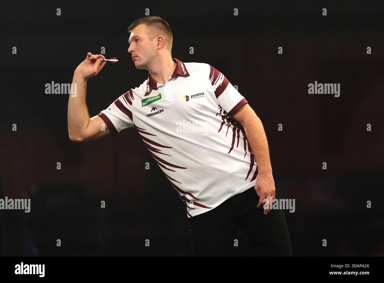 Madars Razma in action on day one of the Paddy Power World Darts ...