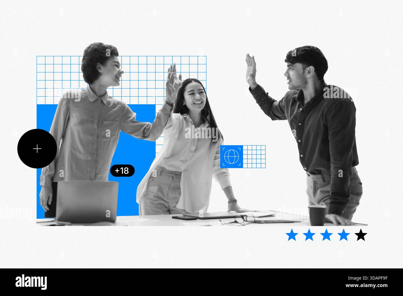 Team Members Celebrating Success With a High Five in a Creative ...