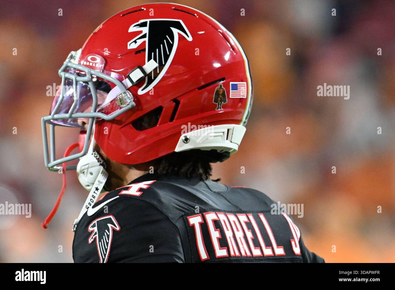 Atlanta Falcons cornerback A.J. Terrell Jr. (24) warms up before an NFL ...