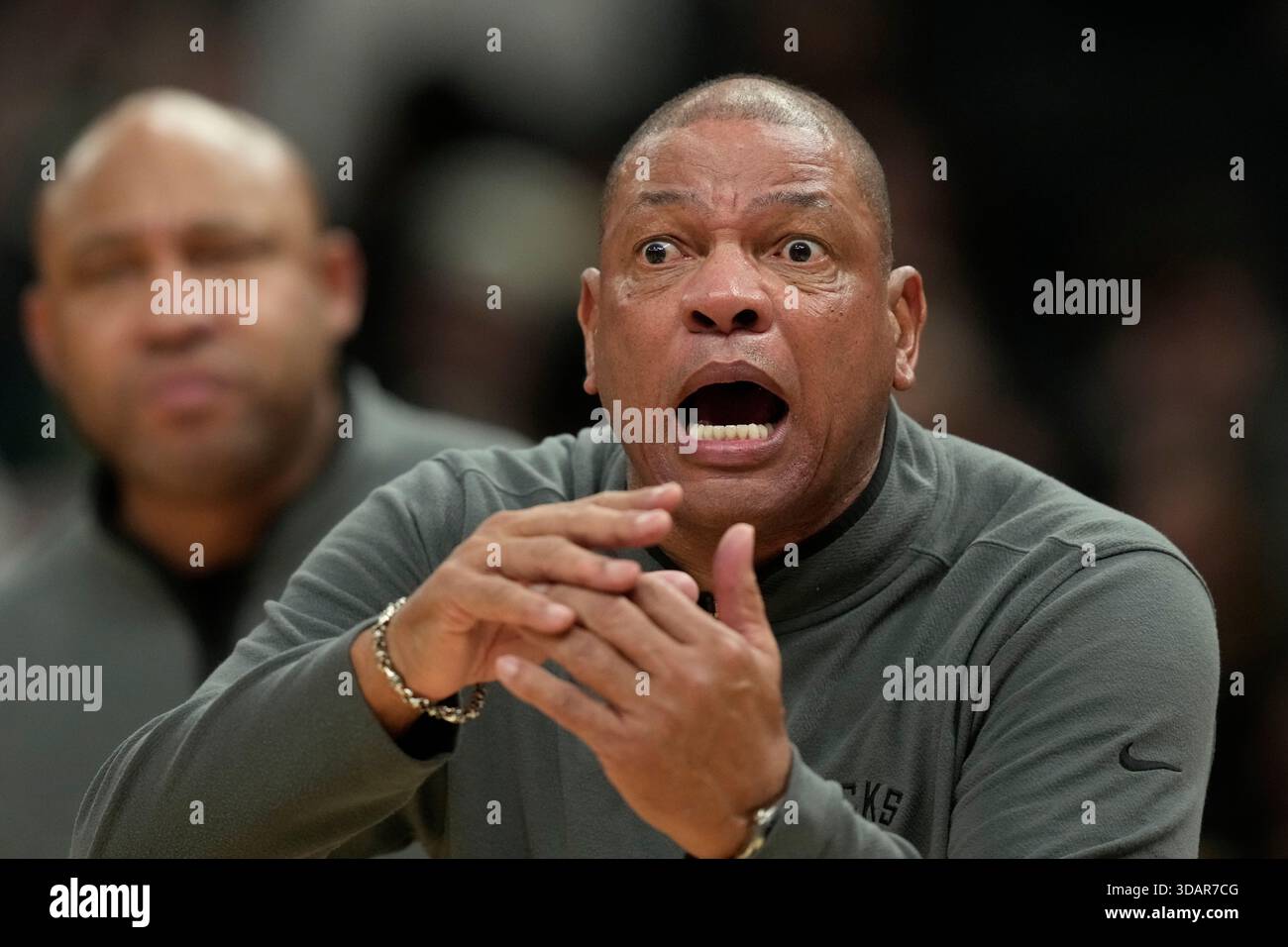 Milwaukee Bucks head coach Doc Rivers reacts during the second half of ...
