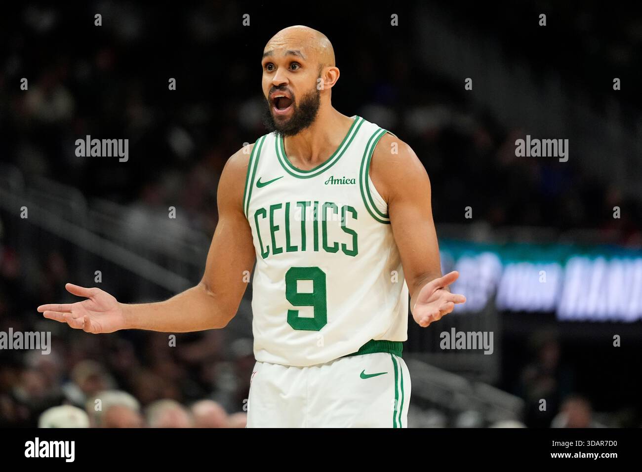 Boston Celtics' Derrick White reacts during the second half of an NBA ...