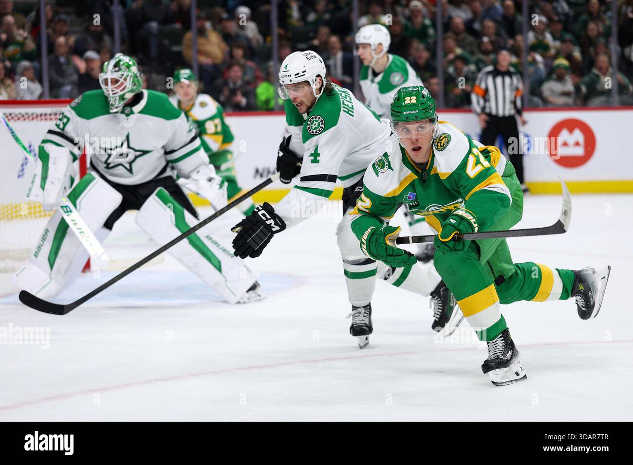Minnesota Wild right wing Danila Yurov, right, and Dallas Stars ...