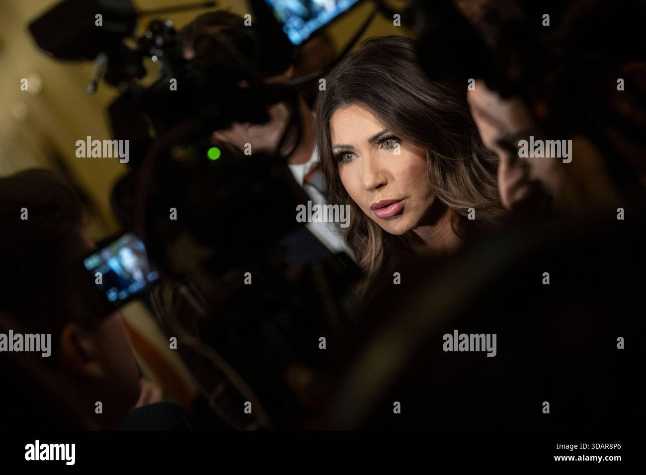 United States Secretary of Homeland Security Kristi Noem speaks to the ...