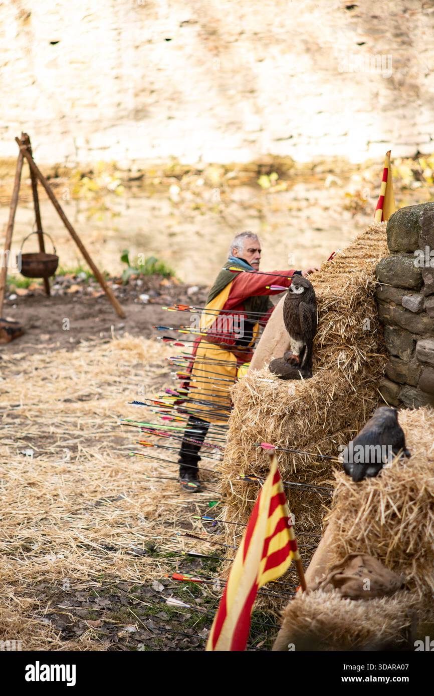 Vic, Catalonia, Spain, December 6, 2025: The traditional medieval fair ...