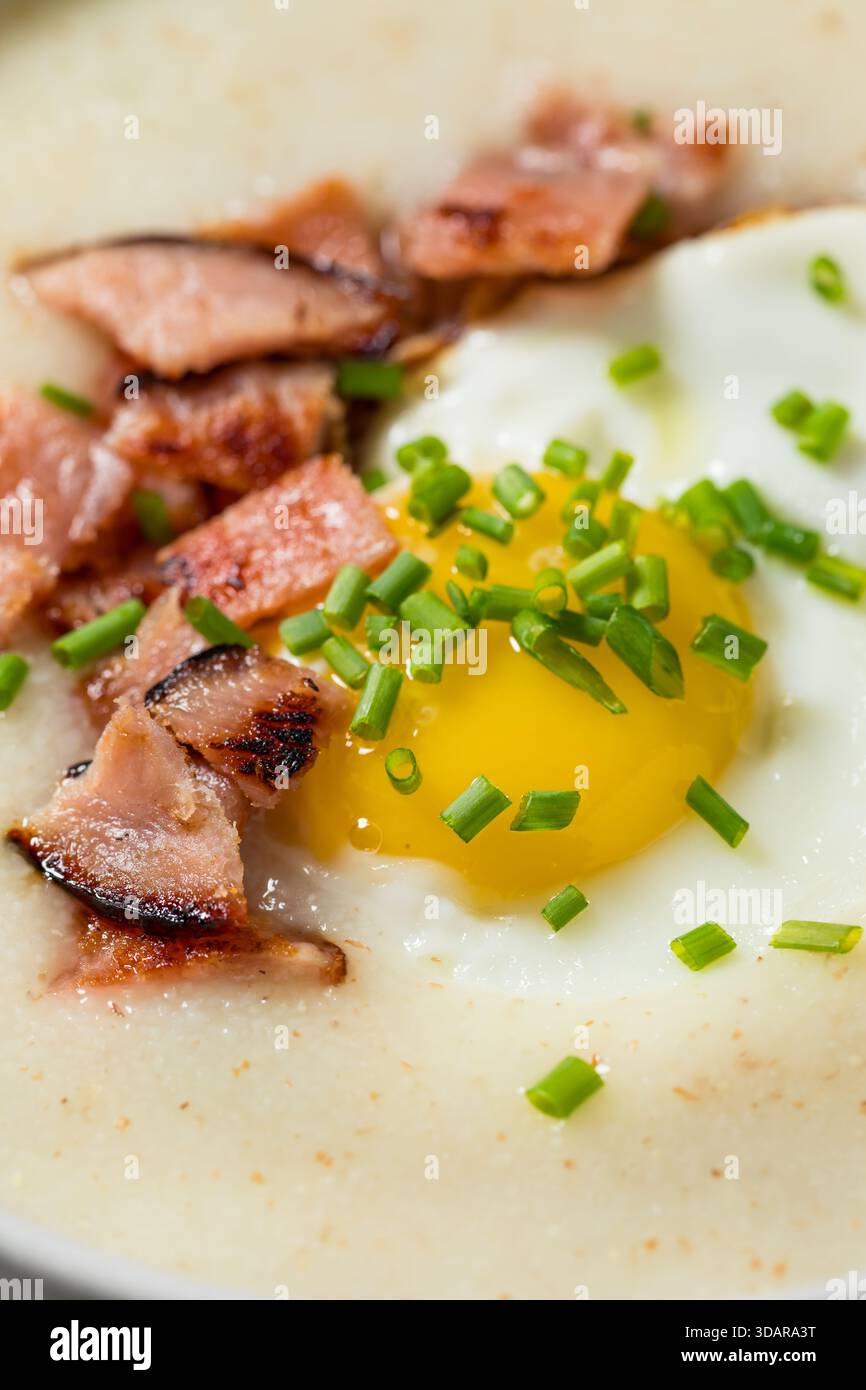 Healthy Savory Creamy Breakfast Farina Porridge with Bacon and Egg ...