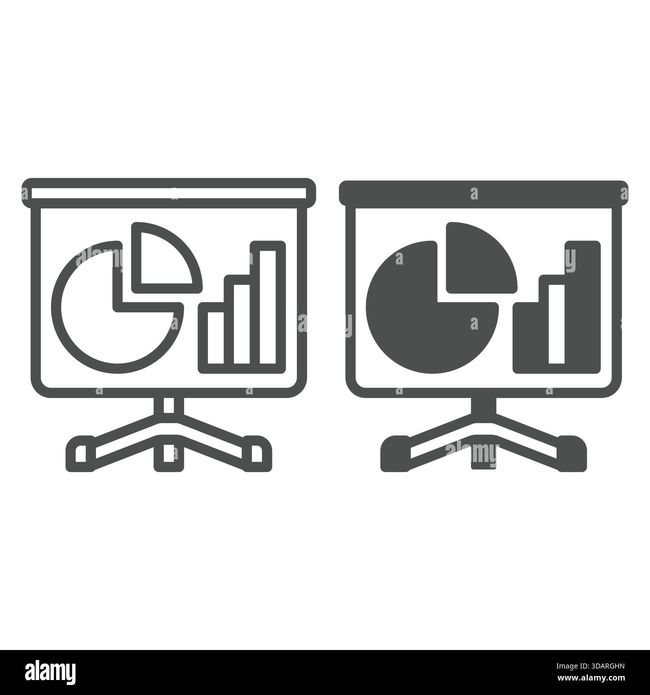 Presentation stand with diagram line and solid icon, financial advice ...