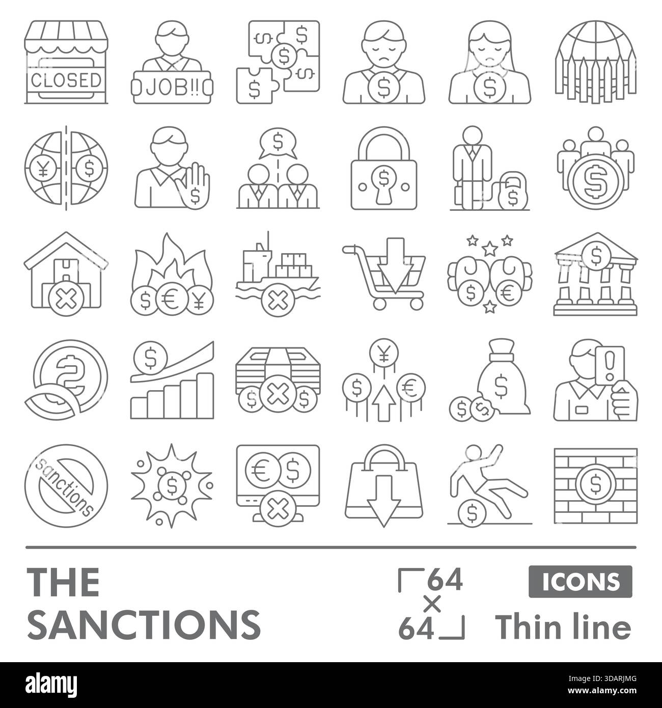 Sanctions symbols collection or sketches. world prohibition theme icons ...