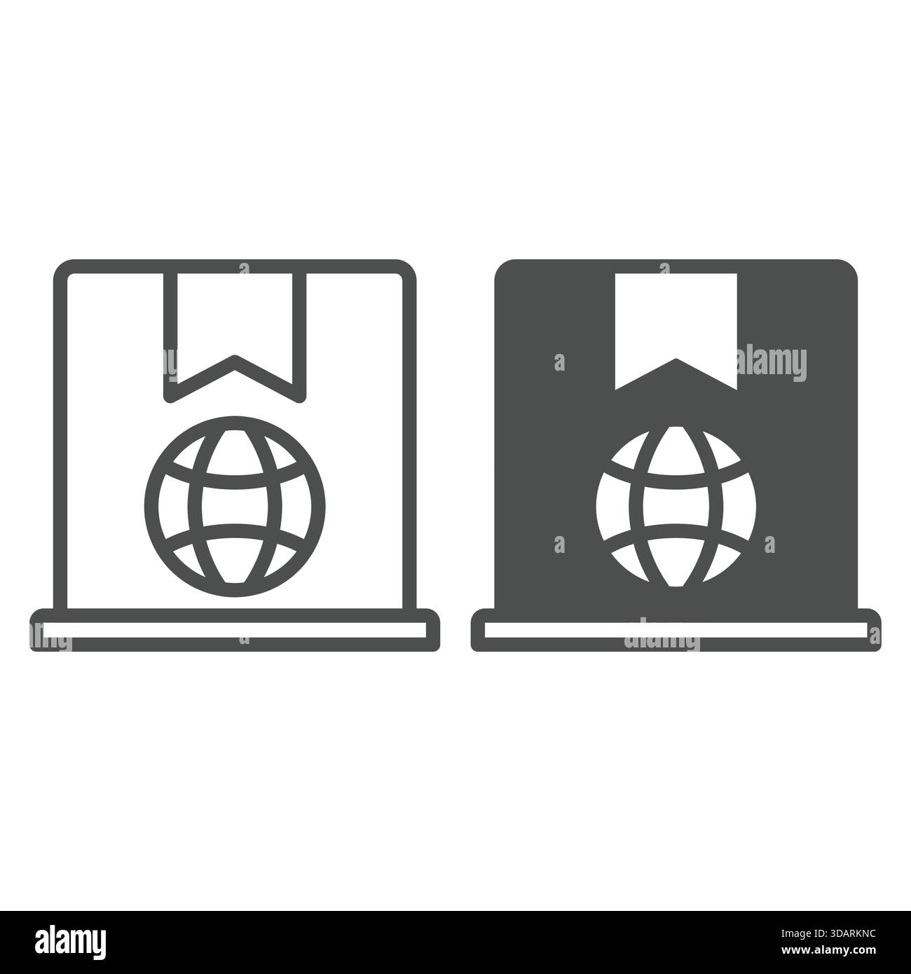 Package with globe line and solid icon, international delivery concept ...