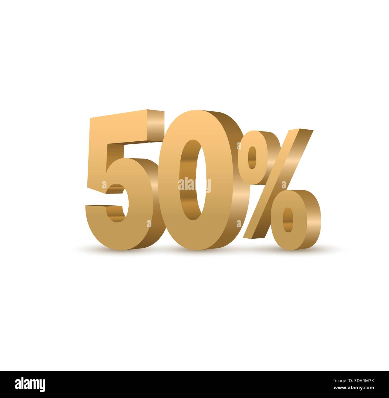 Golden 3D number 50 percent on white background. Shiny metallic poster ...