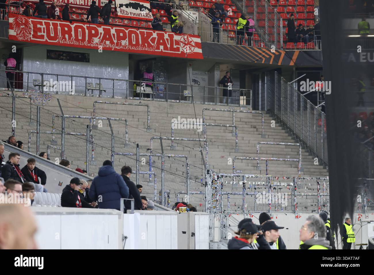 Empty fan block of the guests from Salzburg during the Football Europa ...