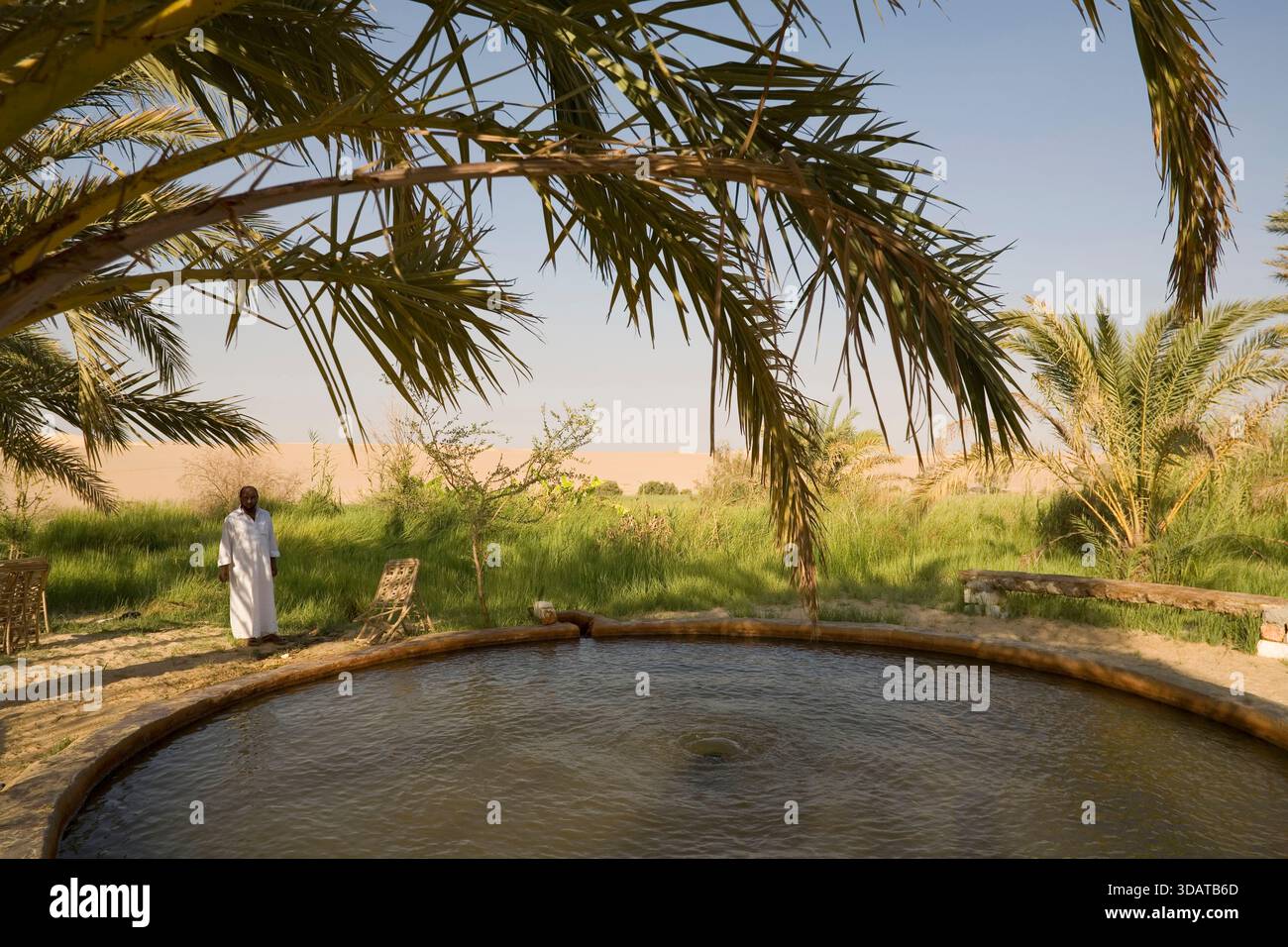 Man from El-Siwa stands near a warm springs in Egypt's Great Sand Sea ...