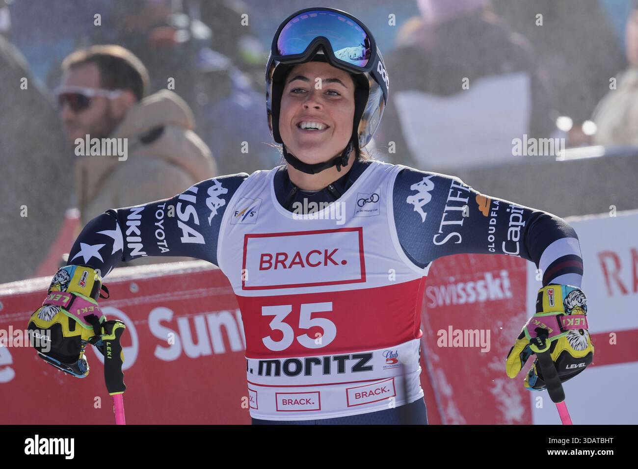 United States' Isabella Wright celebrates at the finish area of an ...