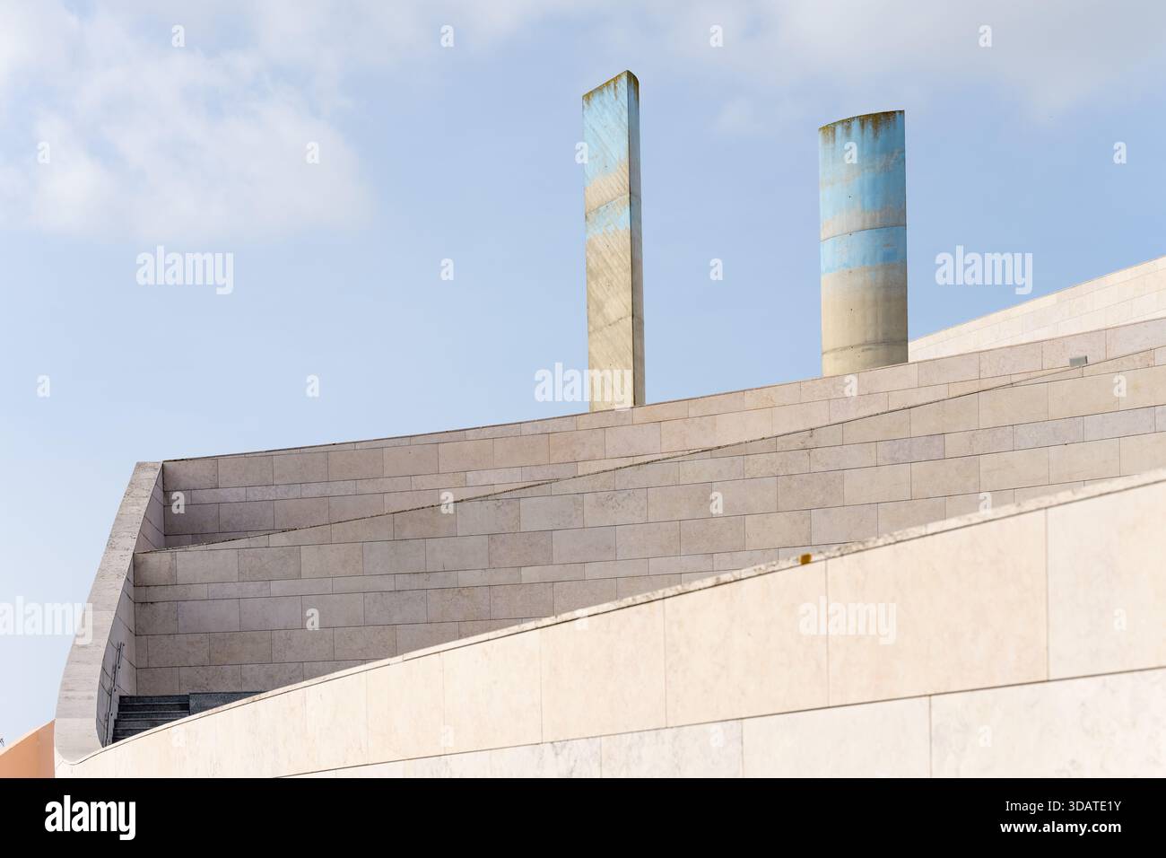 Lisbon Portugal December 4 2025. Upward view of two blue concrete ...