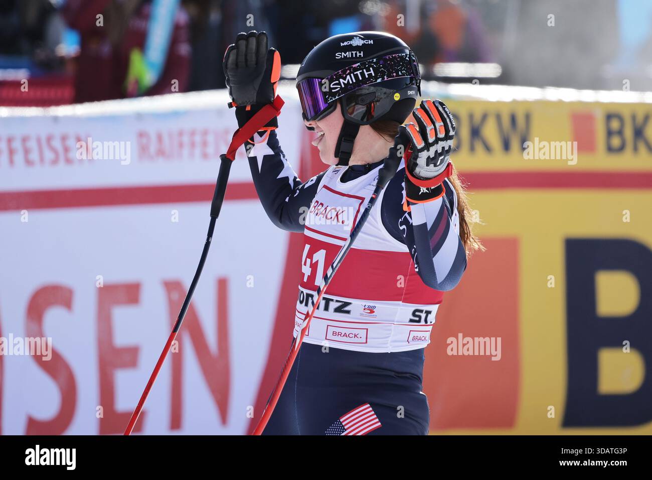 United States' Haley Cutler reacts in the finish area after completing ...
