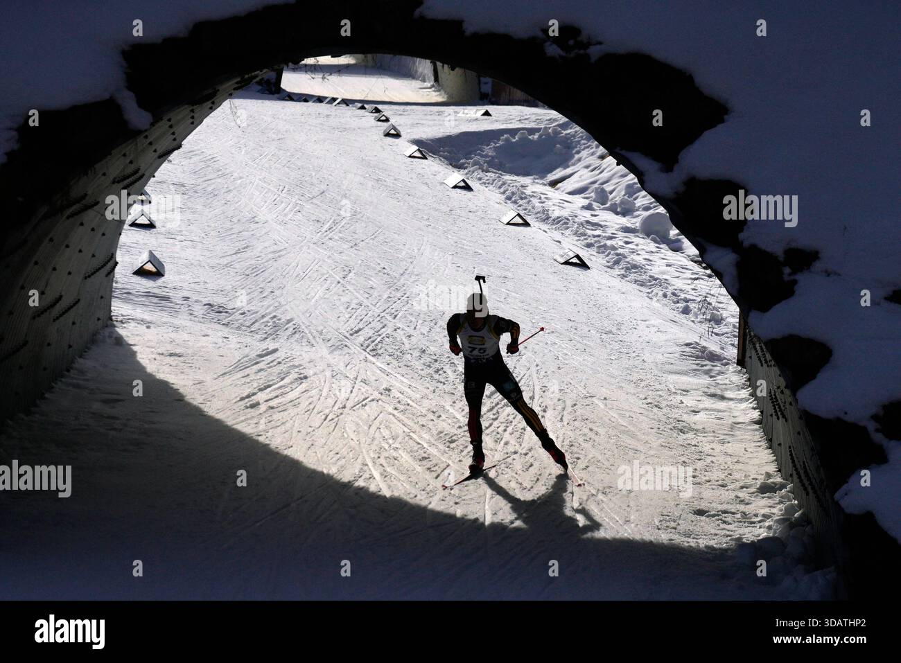 David Zobel of Germany competes in the men's 10 km sprint competition ...
