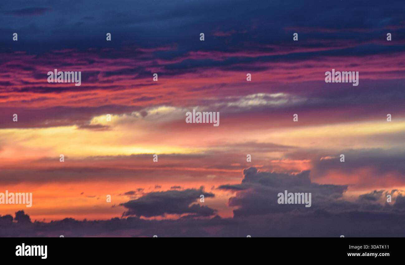 Stunning late afternoon sunset sky panorama. Soft, dramatic clouds ...