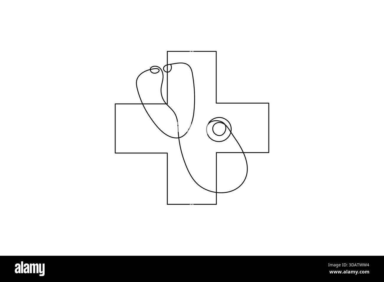 Medical shield continuous one line drawing minimalist white background ...