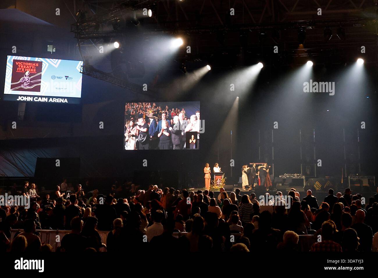 Victorian Premier Jacinta Allan on stage with other dignitaries during ...