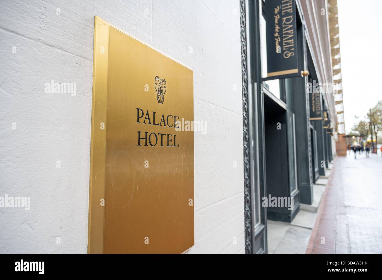 Sign with logo at the Palace Hotel, San Francisco, California, with ...