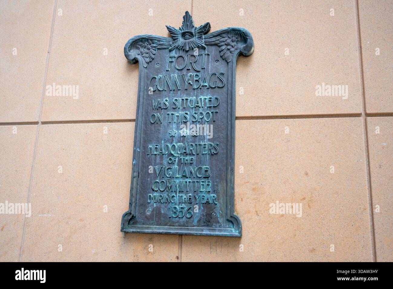 Historic bronze plaque marking site of Fort Gunny-Bags Vigilance ...