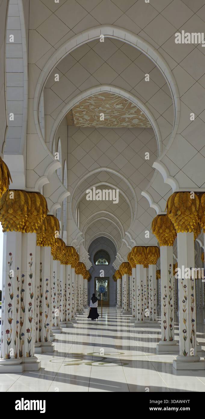 View of the grand arches and pillars of the mosque create a magnificent ...