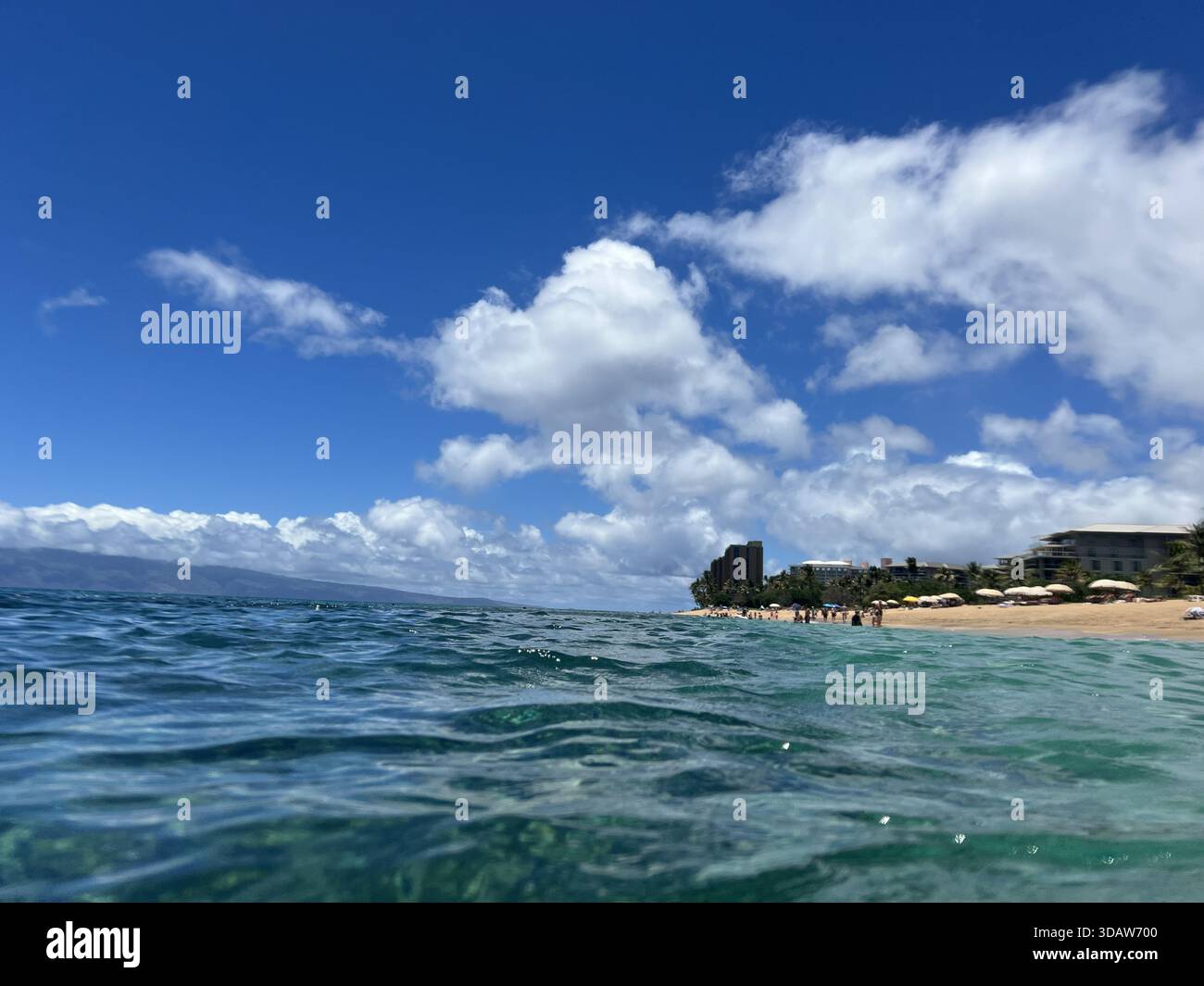 Low-angle view of waters on Kaanapali beach, Maui, Hawaii, July 14 ...