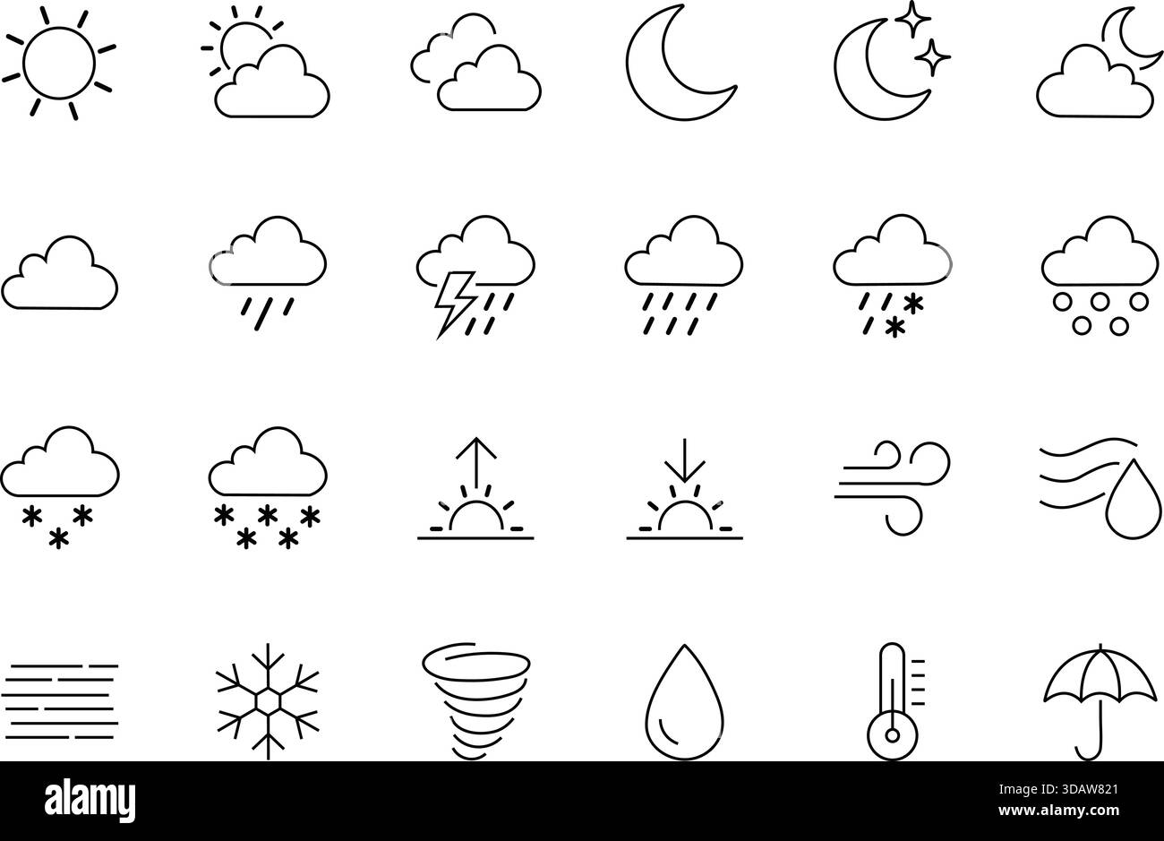 Weather and Climate Thin Line Icons Set. Vector Outline Symbols for Sun ...
