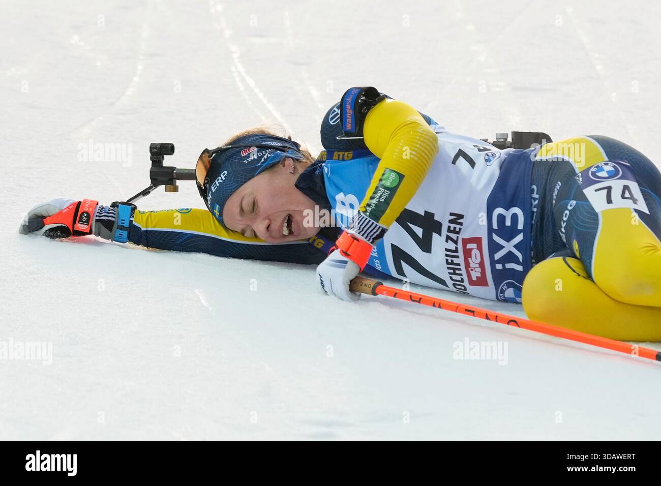 Anna Magnusson of Sweden reacts after crossing the finish in the women ...