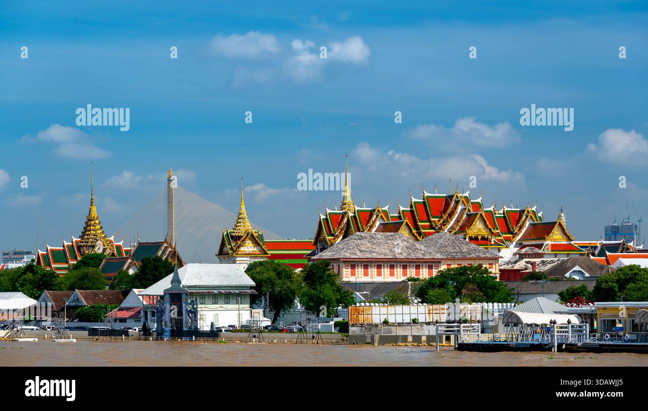 Panoramic view of the royal palace roofs in Bangkok, Thailand ...