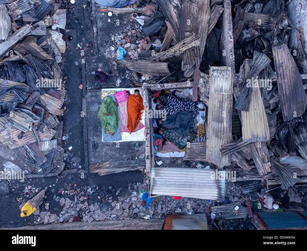 Dhaka, Bangladesh - 28 November 2025: Aerial view of a slum where the ...