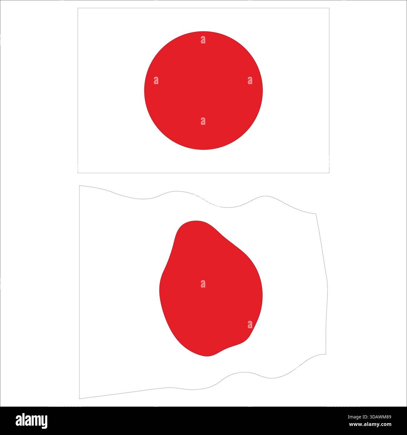 Japanese national flag shown in both flat and waving styles as a ...