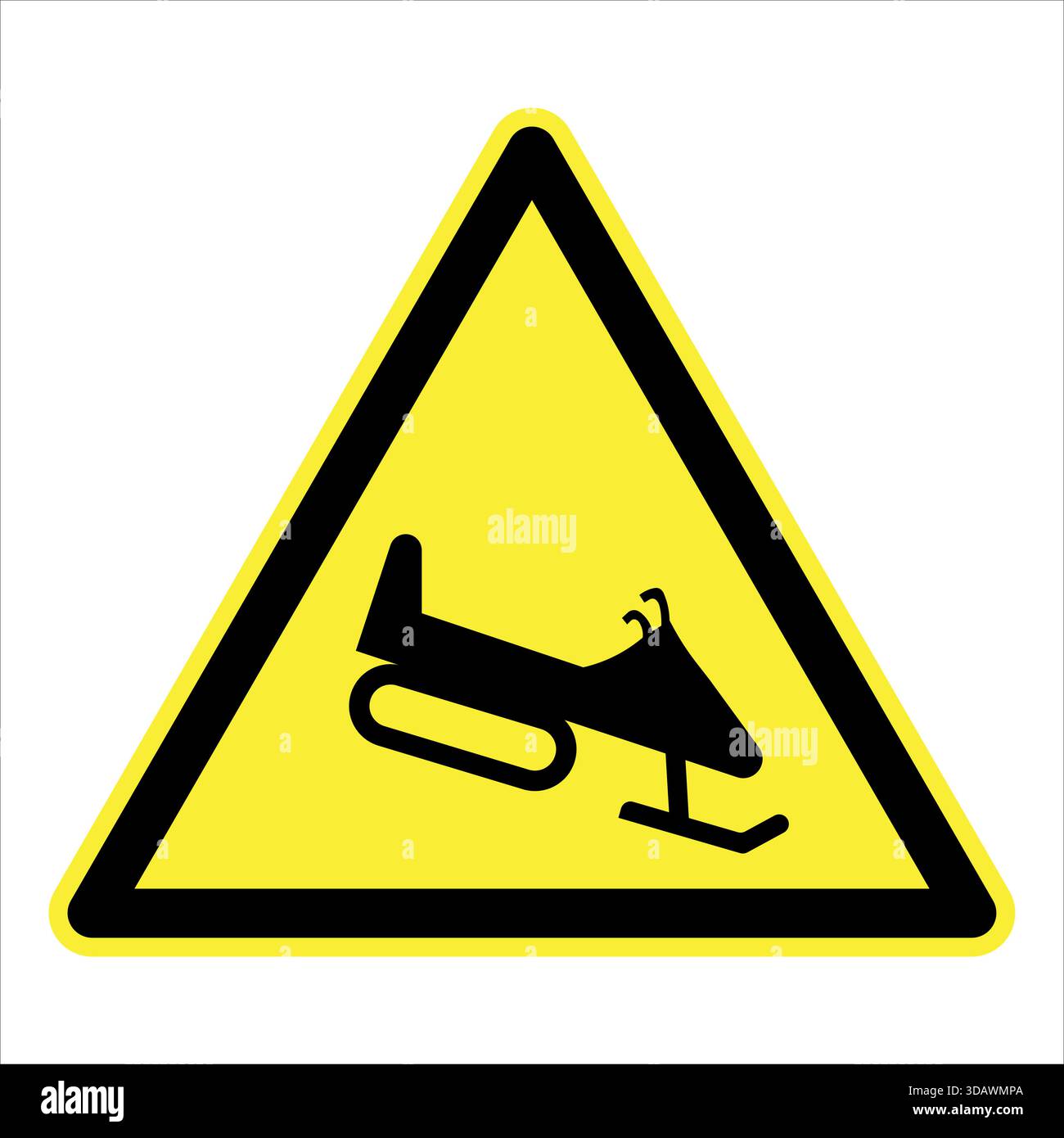 Yellow triangular warning sign with a black snowmobile icon for hazard ...