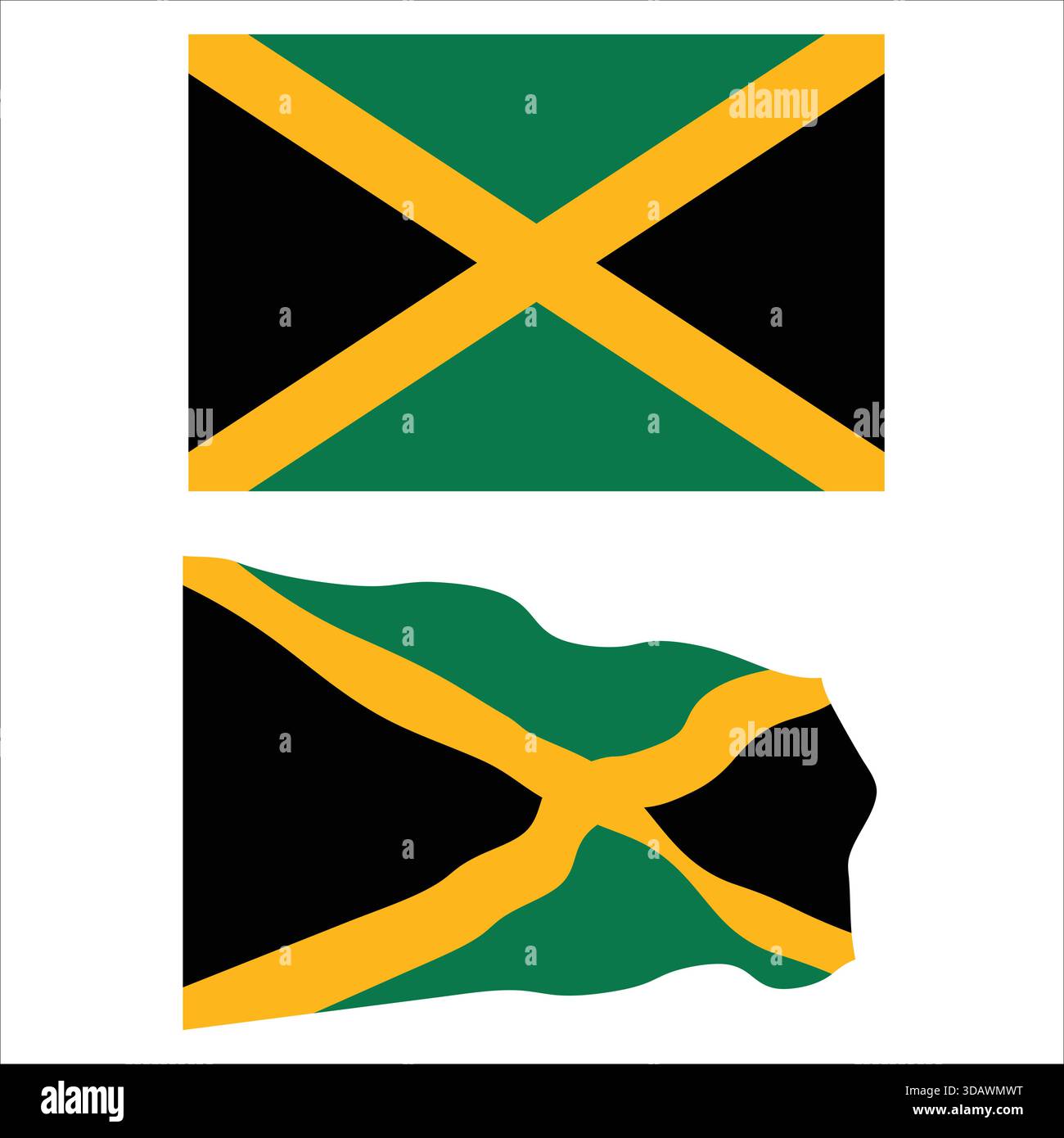 Jamaican flag showing both flat and waving forms representing the ...