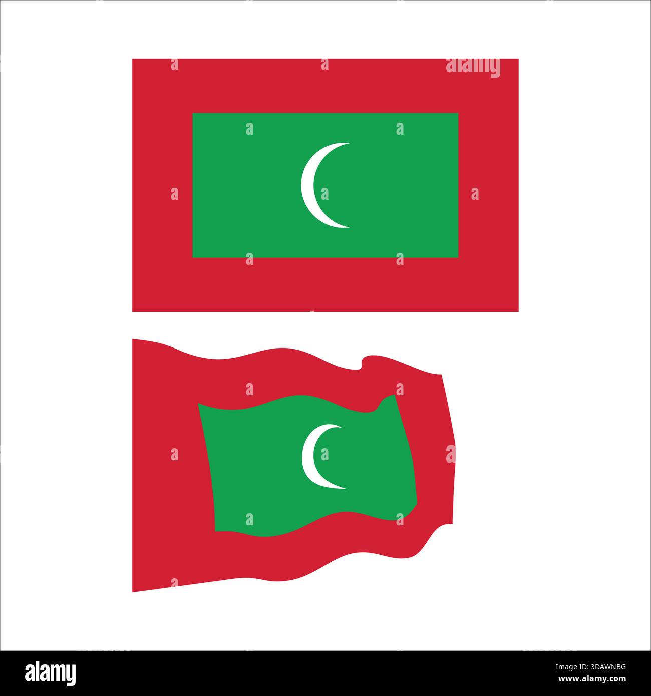 Maldives national flag in rectangular and waving forms, representing ...