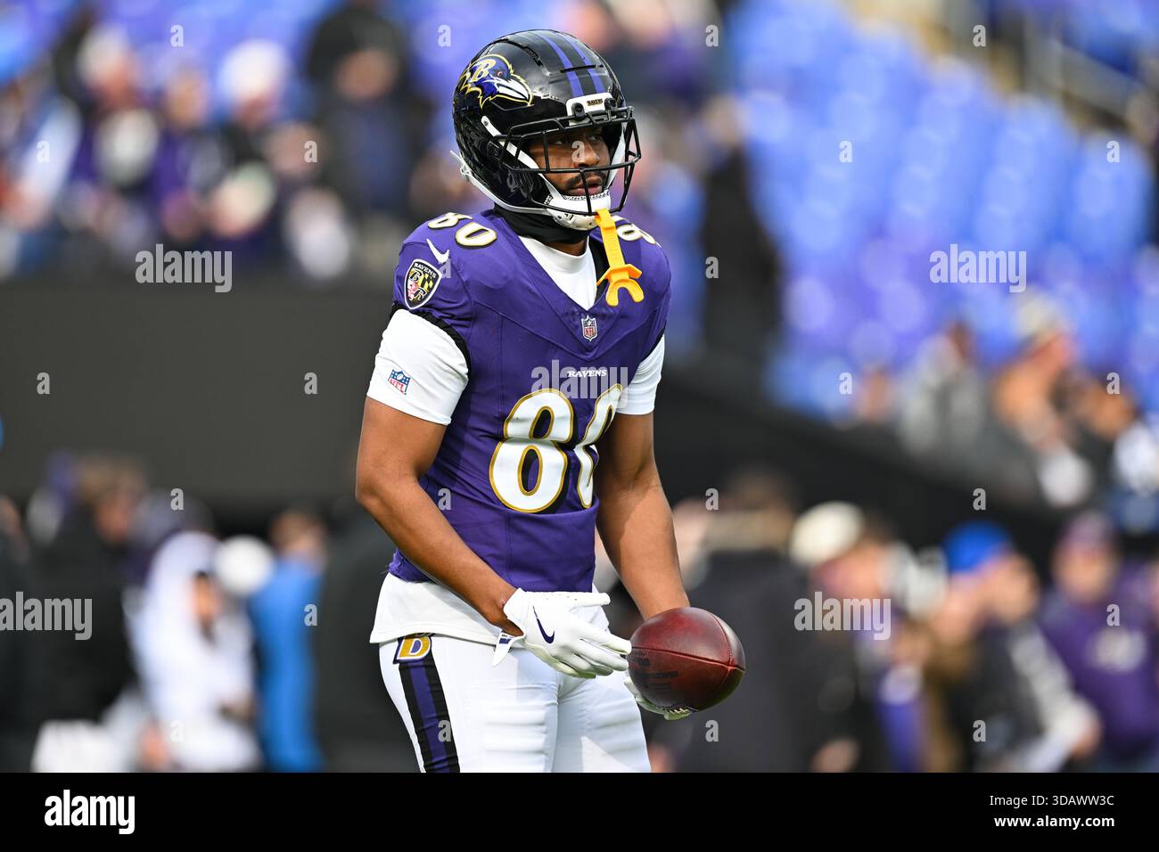 Baltimore Ravens tight end Isaiah Likely (80) looks on during pre-game ...