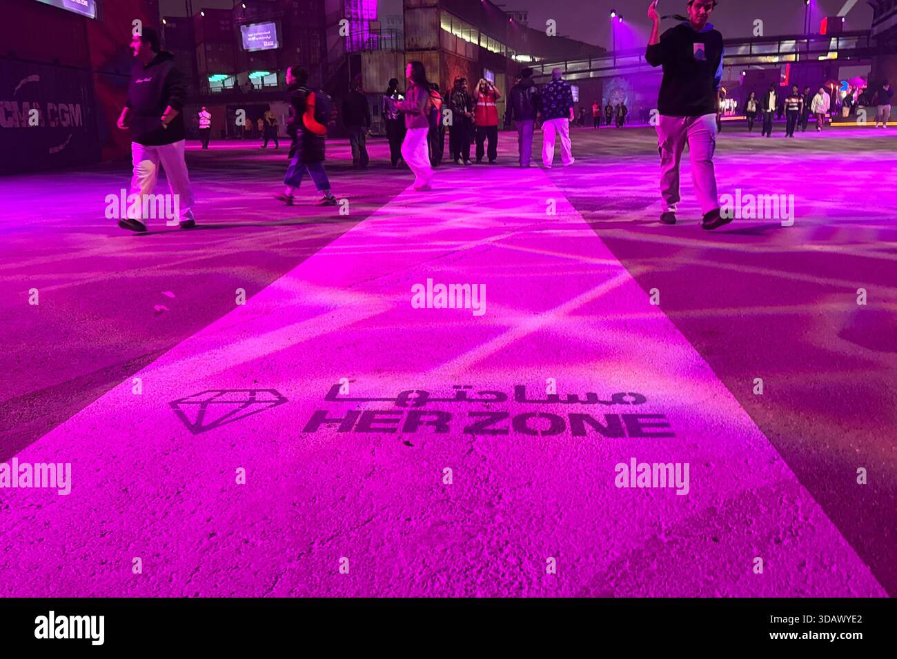 A street painted in purple highlights, the way to "Her Zone," a newly ...