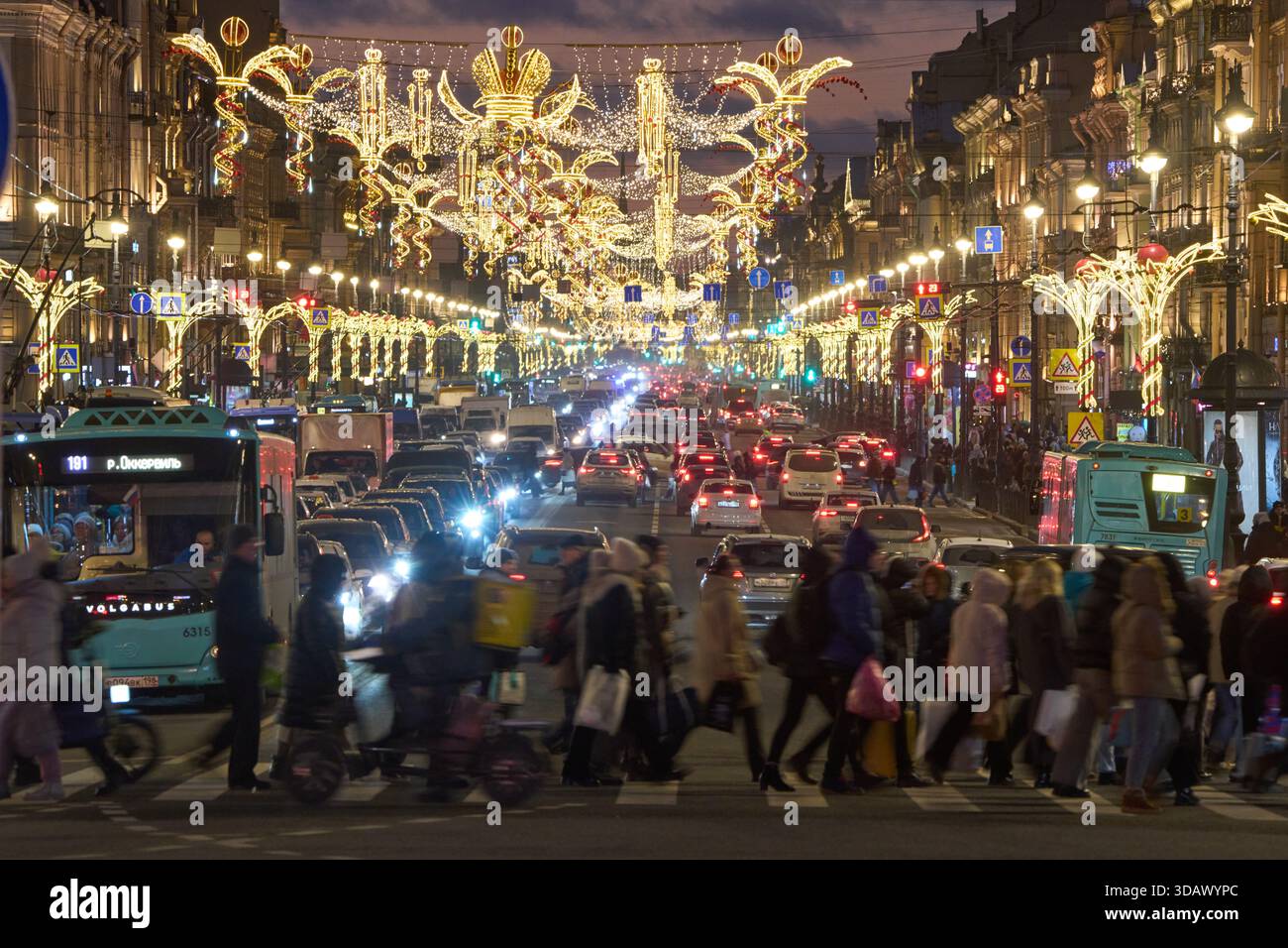 A view of Nevsky prospect, the central avenue decorated prior to ...