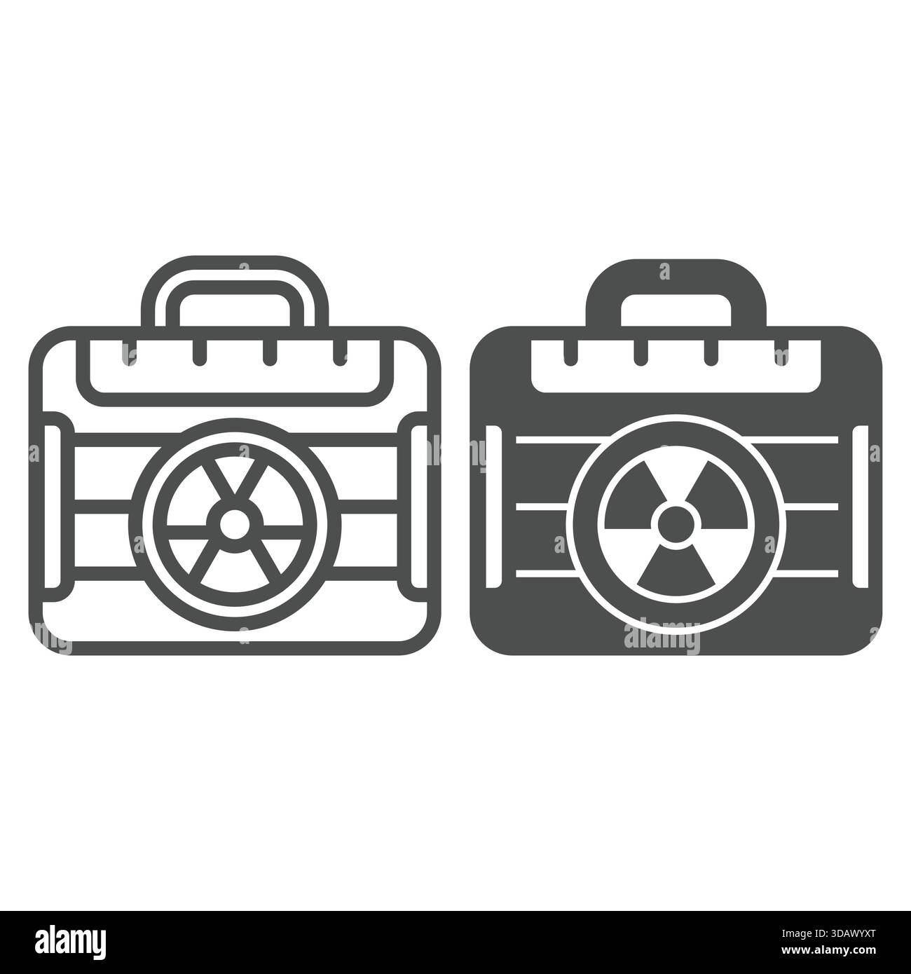 Atomic bomb control briefcase line and solid icon, atomic energy ...