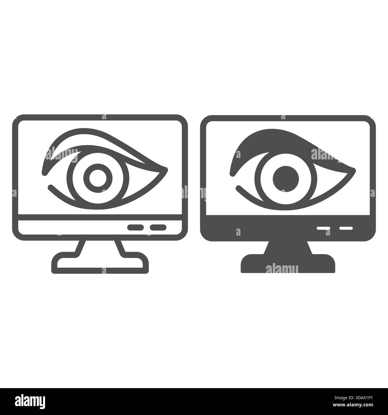 Monitor screen with human eye line and solid icon, hacker attacks ...
