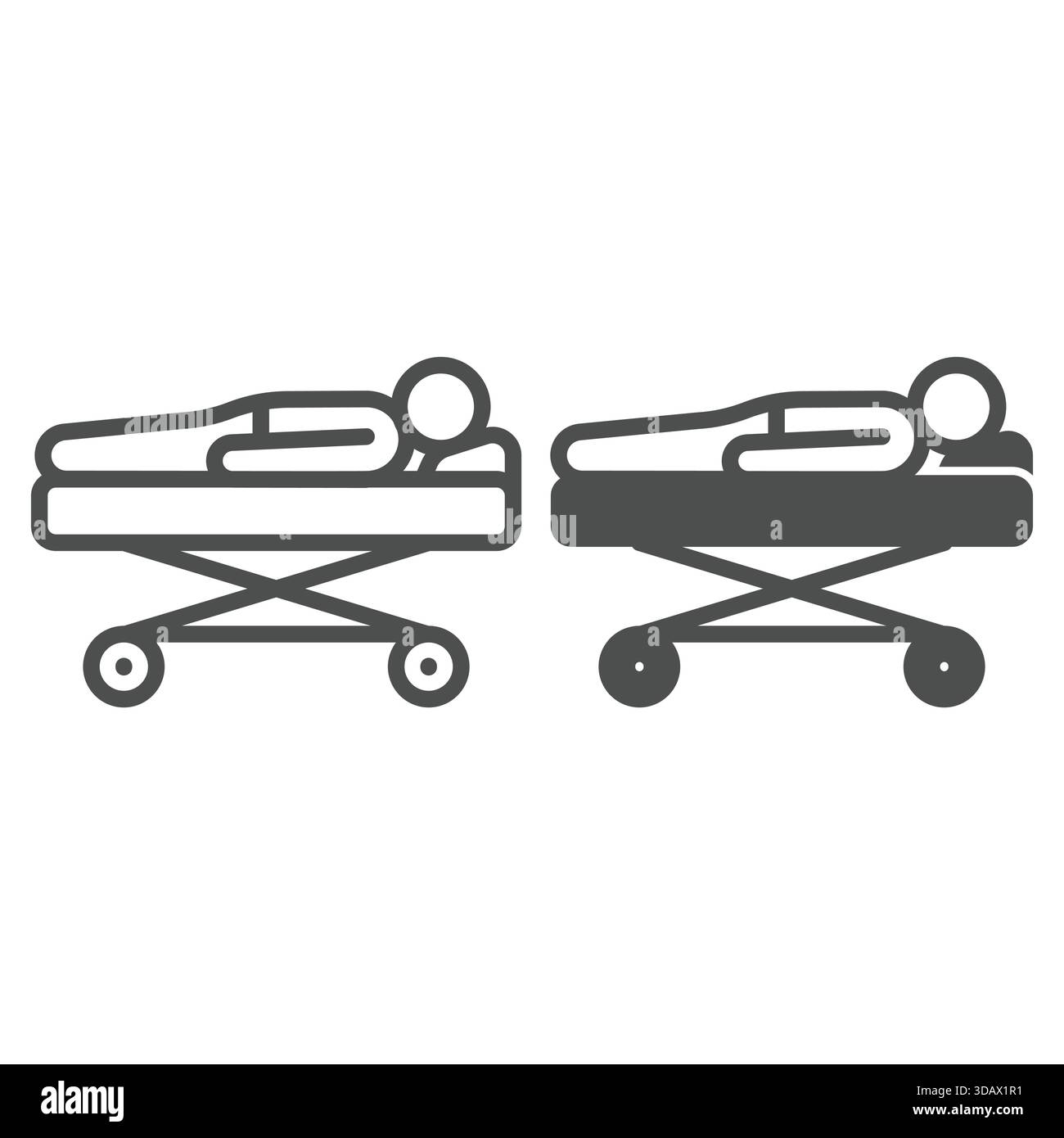 Hospital stretcher with human line and solid icon, medical insurance ...