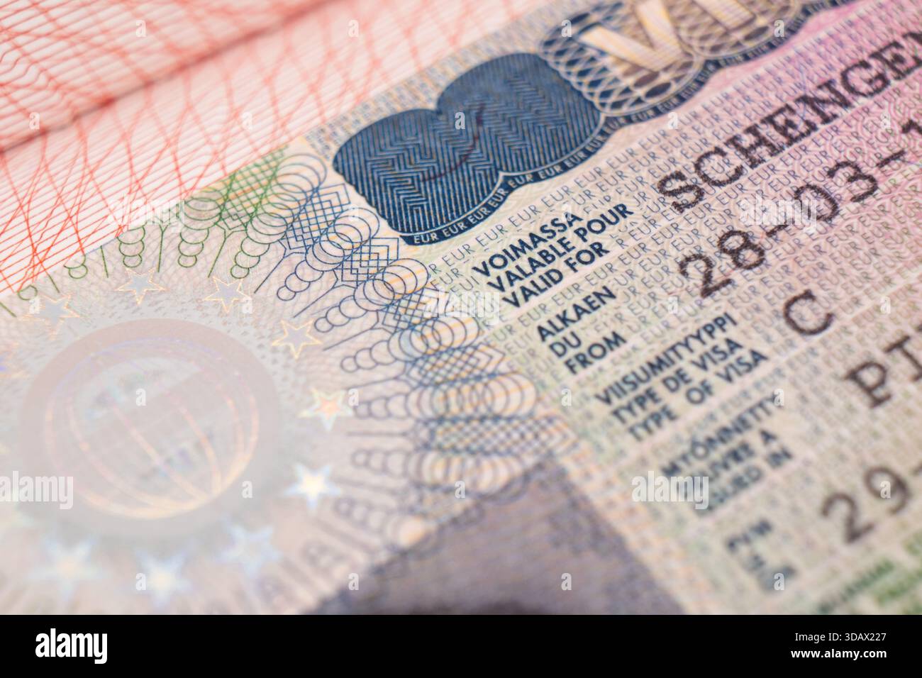 Schengen visa of Finland on the page of the passport. Part of suomi ...