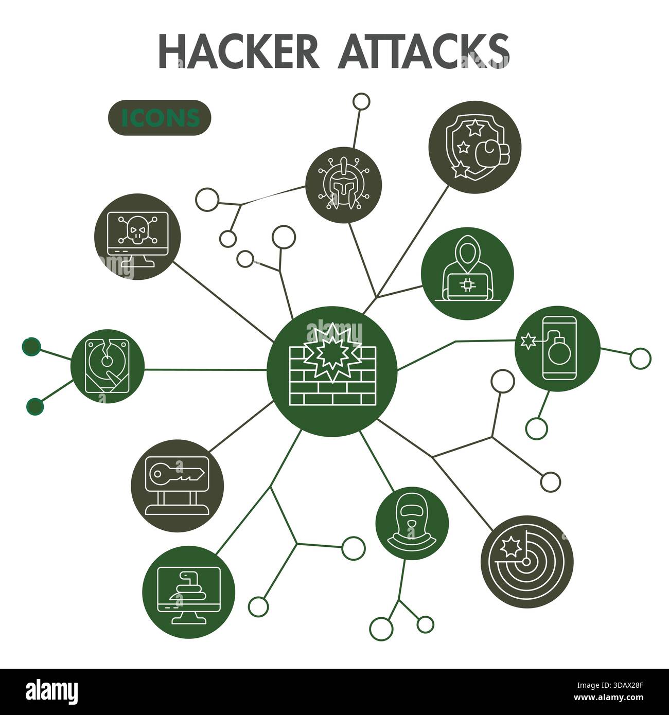 Hacker attacks symbols collection or sketches. cyber crime theme icons ...