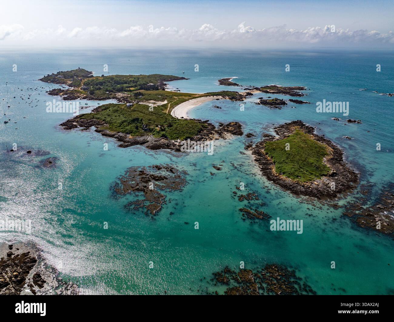 Aerial view of Chausey Island with its historic quarries in the English ...